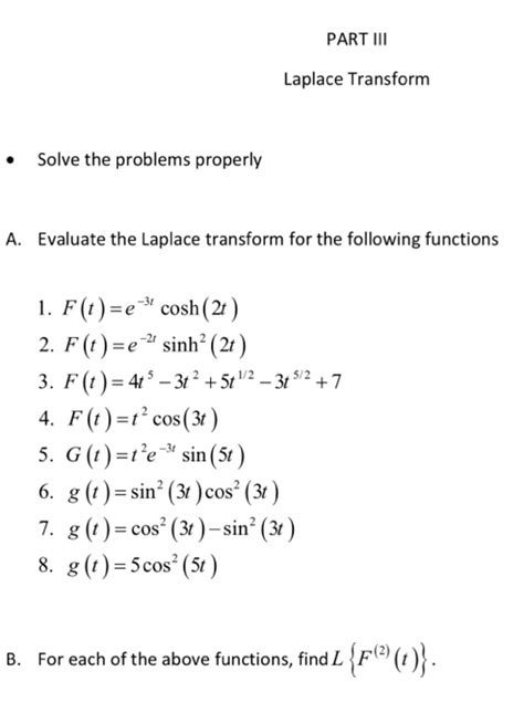 Solved PART III Laplace Transform Solve The Problems Chegg
