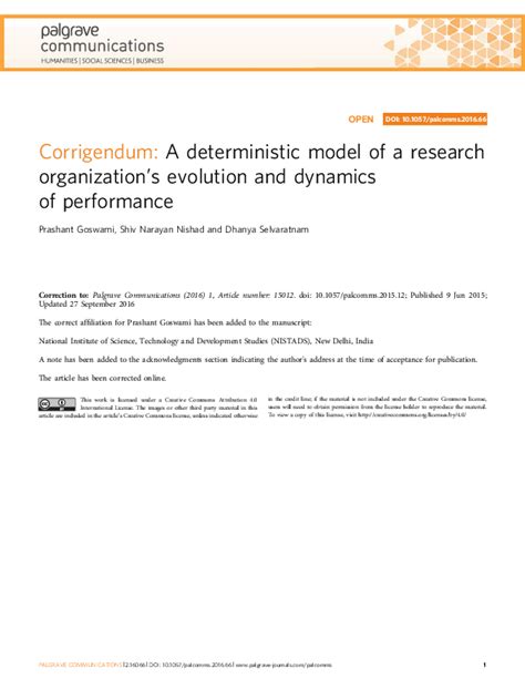 Pdf Erratum A Deterministic Model Of A Research Organizations