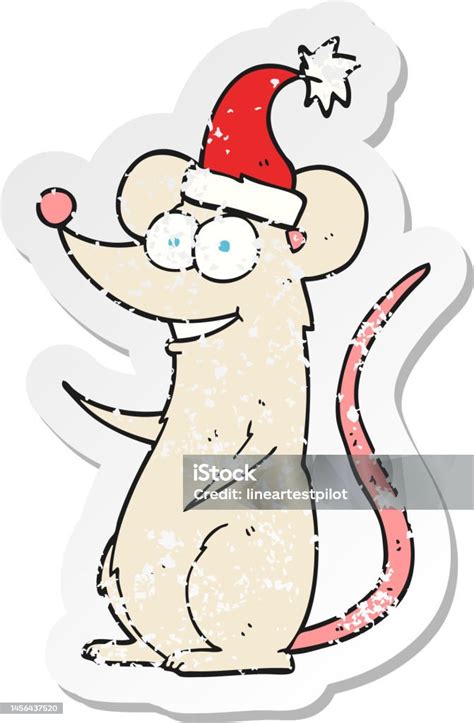 크리스마스 모자를 쓴 만화 마우스의 레트로 고민 스티커 1980 1989 년에 대한 스톡 벡터 아트 및 기타 이미지 1980 1989 년 1980년 귀여운 Istock