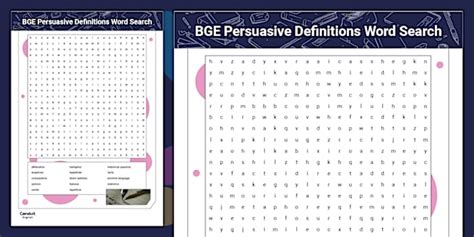Bge Persuasive Definitions Word Search Teacher Made