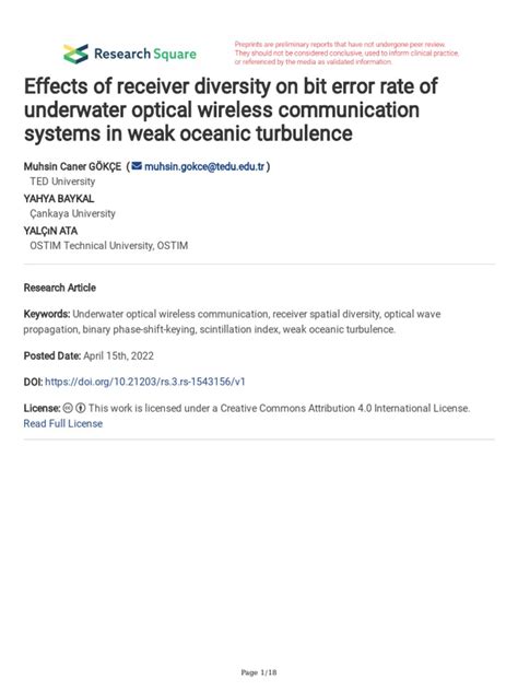 Effects Of Receiver Diversity On Bit Error Rate Of Underwater Optical