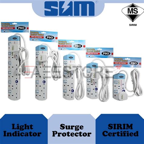 Sirim Pso 2 3 4 5 6 Way Surge Protector Portable Extension Trailing Socket 2m Shopee