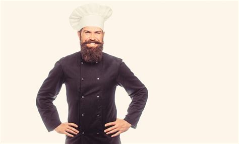 Retrato De Um Chef Sério Cozinheiro Chef Barbudo Cozinha Ou Padeiro