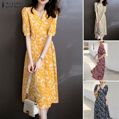 Esolo Zanzea Korean Style Women V Neck Floral Printed Short Sleeve
