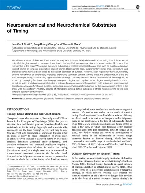 Pdf Neuroanatomical And Neurochemical Substrates Of Timing