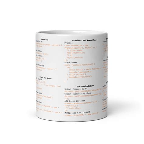 Javascript Cheat Sheet Mug 40 Vanilla Js Commands And Concepts For