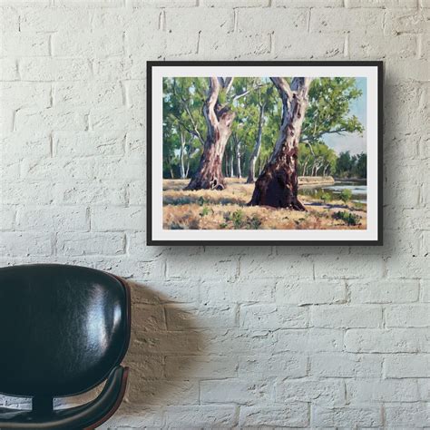 Gum Trees At The Murray River 12 X 16 Oil On Wooden Panel