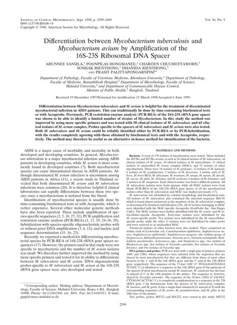 Pdf Differentiation Between Mycobacterium Tuberculosis And Mycobacterium Avium By