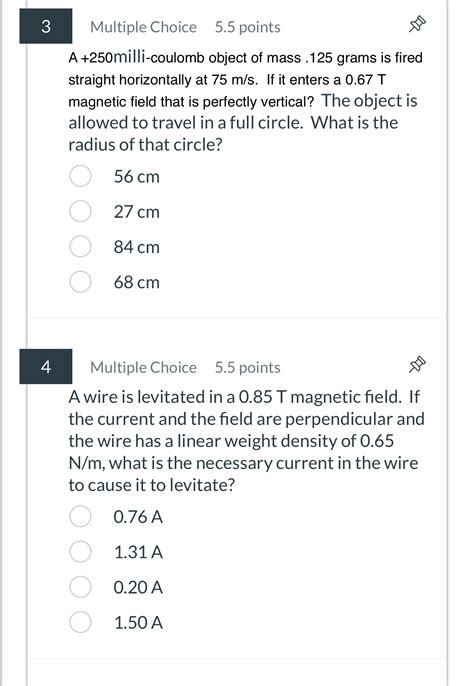 Solved 3Multiple Choice5 5 PointsA 250milli Coulomb Object Chegg Com