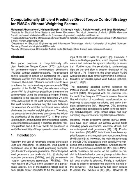 Pdf Computationally Efficient Predictive Direct Torque Control