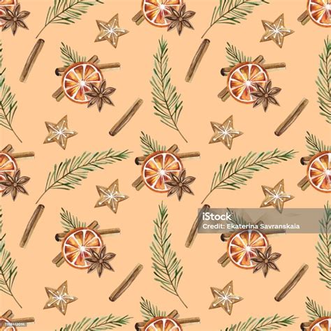 진저 브레드 오렌지 계피와 나무 가지의 새해 수채화 패턴 0명에 대한 스톡 벡터 아트 및 기타 이미지 0명 겨울 계절 Istock