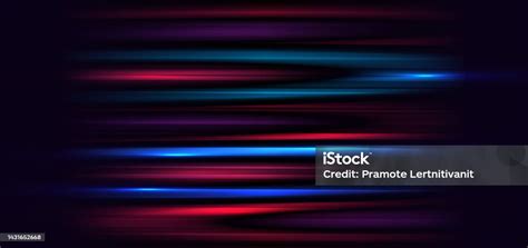추상적 인 기술 미래 지향적 인 빛나는 파란색과 빨간색 조명 라인과 진한 파란색 배경에 속도 모션 블러 효과 3차원 형태에 대한 스톡 벡터 아트 및 기타 이미지 Istock