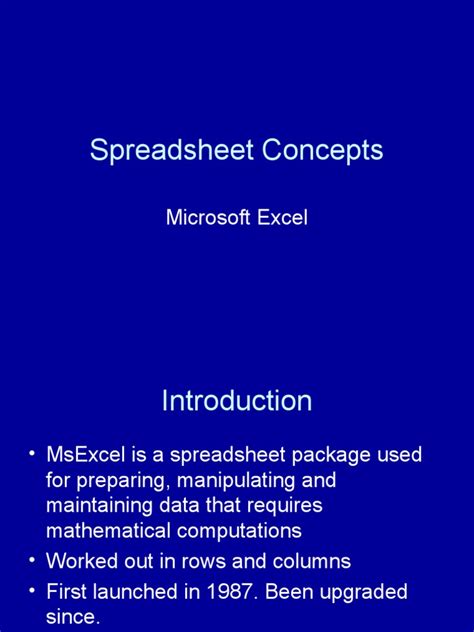 spreadsheet concepts microsoft excel pdf spreadsheet microsoft excel