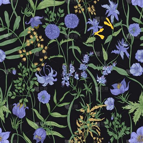 花朵 四方连续纹样 华丽的 纺织品 浪漫 壁纸 植物群 古董 花 复古素材 花瓣网