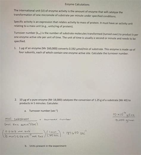 Solved Enzyme Calculations The International Unit U Of Chegg Com