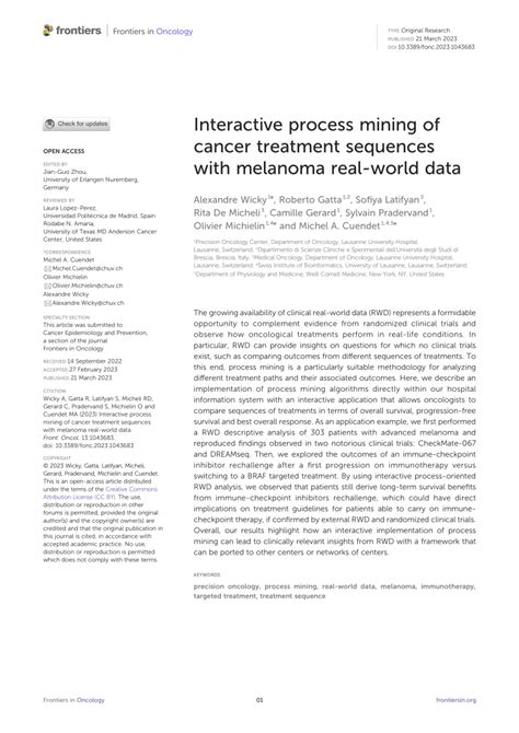 Pdf Interactive Process Mining Of Cancer Treatment Sequences With Melanoma Real World Data
