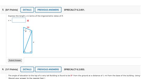Solved Express The Length X In Terms Of The Trigonometric