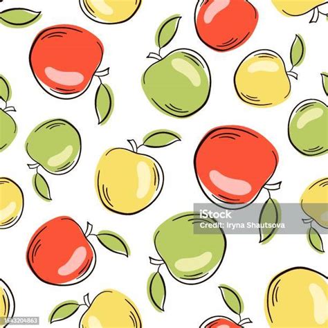 애플 원활한 패턴 라인 아트 플랫 스타일 흰색 배경에 벡터 그림입니다 사과에 대한 스톡 벡터 아트 및 기타 이미지 사과 배경 주제 가을 Istock