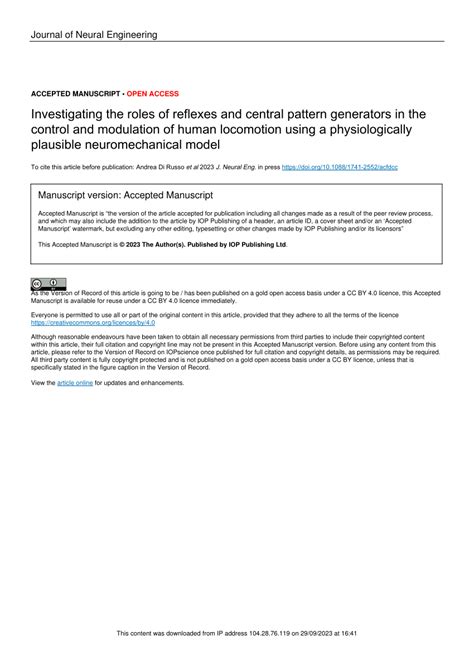Pdf Investigating The Roles Of Reflexes And Central Pattern Generators In The Control And