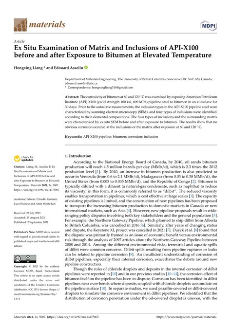 Pdf Ex Situ Examination Of Matrix And Inclusions Of Api X100 Before And After Exposure To