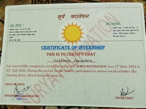 I Am Happy To Share That I Have Completed A 1 Month Social Internship Program From The Surya