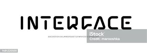 테크니컬 폰트 디지털 라운드 알파벳 A부터 Z까지의 트렌디한 대문자 라틴 문자 0에서 9까지의 아라비아 숫자 Ui Ux 디자인 벡터 일러스트레이션 10eps 가상현실에 대한