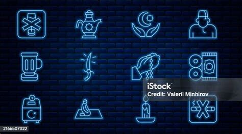 세트 라인 금연 전통 카펫 별과 초승달 아라비아 세이버 중세 잔 알코올 손기도 위치 및 이슬람 찻 주전자 아이콘 벡터 검에 대한 스톡 벡터 아트 및 기타 이미지 Istock