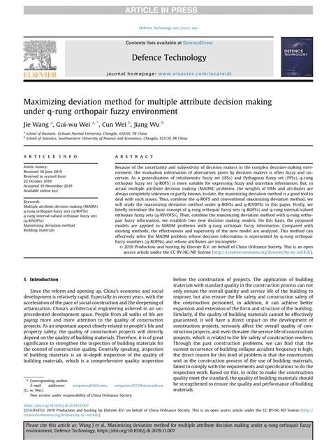Pdf Maximizing Deviation Method For Multiple Attribute Decision