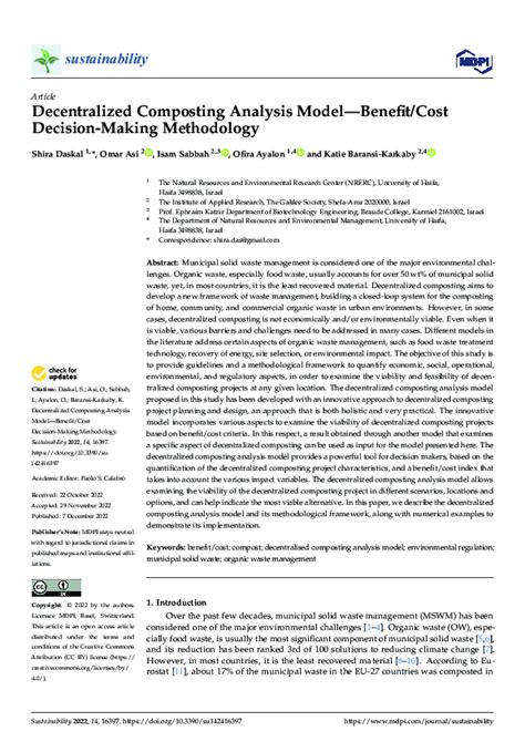 Pdf Decentralized Composting Analysis Model—benefitcost Decision Making Methodology