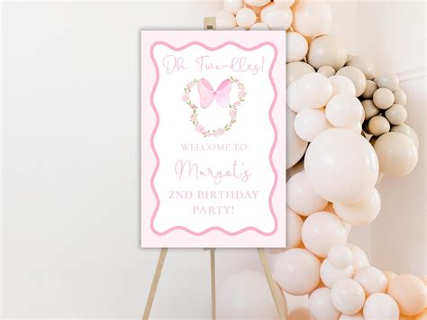 Watercolor Oh Two Dles Birthday Party Welcome Sign Preppy Minnie