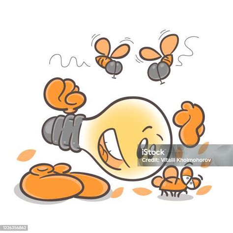 감정적 인 캐릭터 만화 전구입니다 과학자 곤충 곤충학자 흰색 배경에 벡터 개념에 대한 스톡 벡터 아트 및 기타 이미지 개념