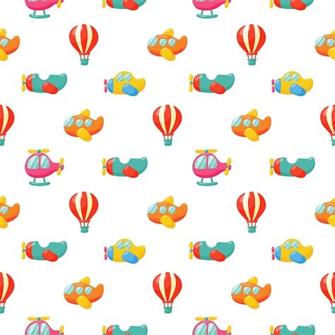 비행기와 풍선 원활한 패턴 프리미엄 벡터