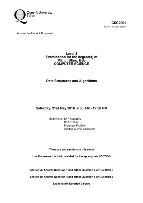 Csc2001 2151es2 1 264 Past Paper Csc Exam Time Table Code Csc Answer Booklet A And B Required