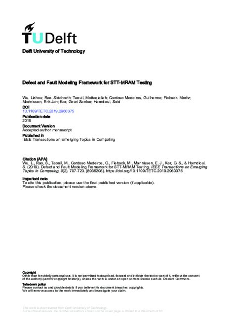 pdf defect and fault modeling framework for stt mram testing