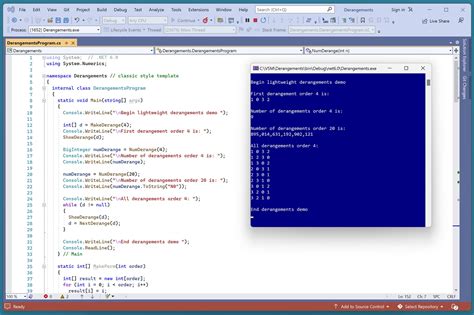 Lightweight Derangements Csharp Demo Run James D McCaffrey
