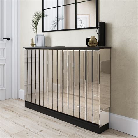 Narrow Mirrored Radiator Cover With Black Detail Sophia Furniture123