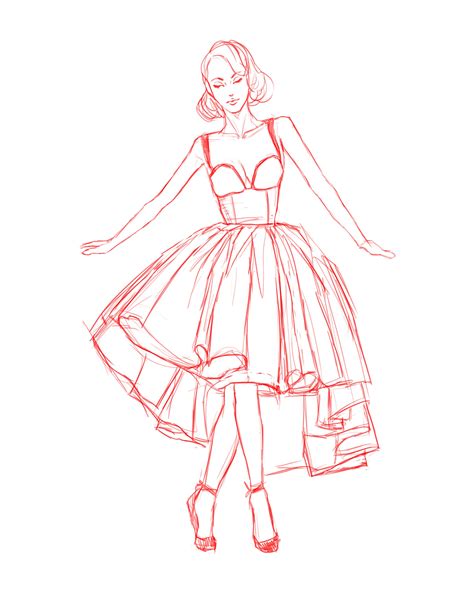 드레스 입은 여자 드로잉 드로잉 패션 일러스트 패션 디자인 스케치