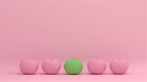핑크 애플 녹색 사과 적합성 및 파스텔 배경 복사 공간 최소한의 과일과 개체 개념 파스텔 다채로운 사랑 스러운 그림 예술 3 차원 일러스트 레이 션에 다른 개념 개념에 대한
