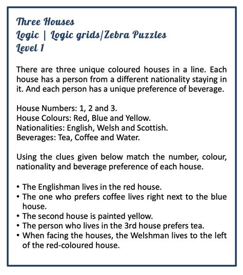 Three Houses A Zebralogic Grid Puzzles R Passtimemath