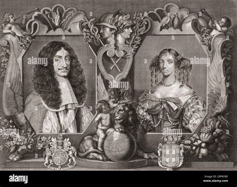 King Charles Ii Of England 1630 1685 And His Wife Catherine Of