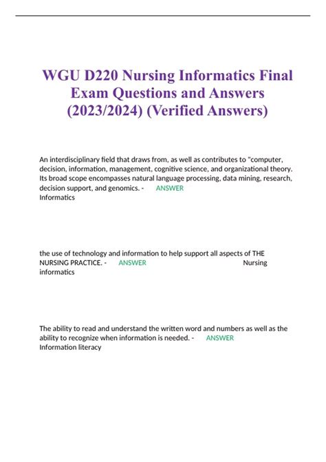WGU D Nursing Informatics Final Exam Questions And Answers Verified Answers