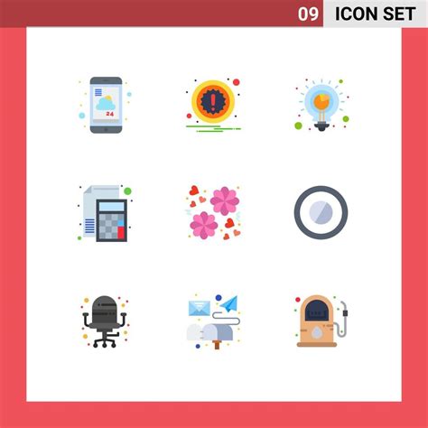 Mobile Interface Flat Color Set Of 9 Pictograms Of Flower Math Planning File Accounting Editable