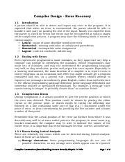 Compiler Construction Error Handling Pdf Compiler Design Error Recovery Introduction A