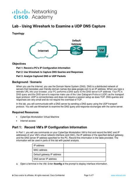 4 6 2 7 Lab Using Wireshark To Examine A Udp Dns Capture Pdf Domain Name System Port