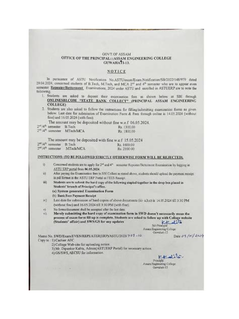 Btech Mtech Mca 2und And 4th Sem Repeater Under Astu Erp Exam Form Fillup 2024 Pdf