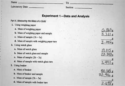 SOLVED Name Laboratory Date Section Experiment Data And Analysis Part A Measuring The Mass Of