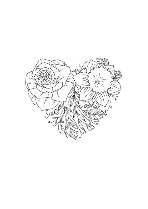 Custom Flowers With Name Drawing Birth Flower Art One Line Etsy