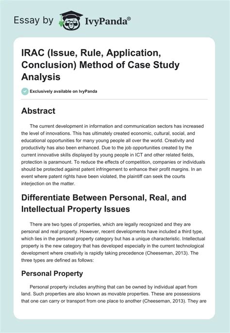 Issue Rule Application Conclusion Case Analysis 841 Words Essay Example Issue Rule Application Conclusion Case Analysis 841 Words Essay Example
