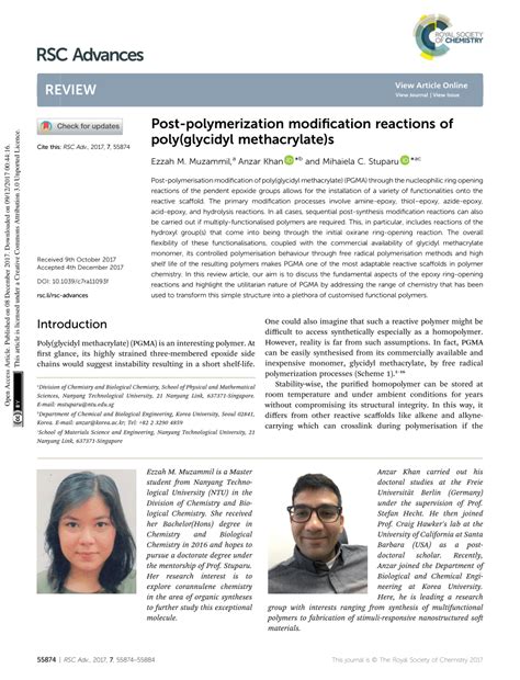 Pdf Post Polymerization Modification Reactions Of Polyglycidyl Methacrylates