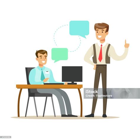 노트북과 현대 사무실에서 일 하는 동료 화려한 만화 캐릭터 벡터 일러스트 레이 션 기포에 대한 스톡 벡터 아트 및 기타 이미지 기포 독일 만화 Istock